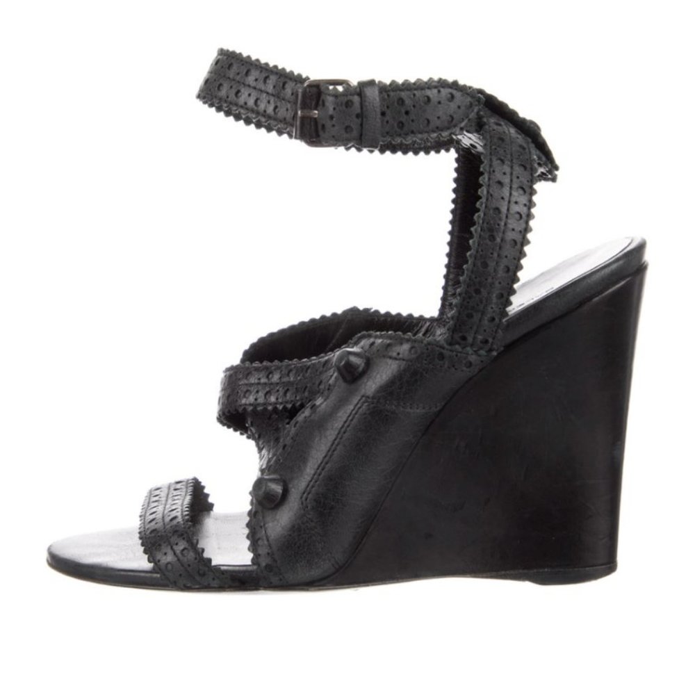 Balenciaga Brogue Arena Wedge Sandals In Black Size 7… - Gem